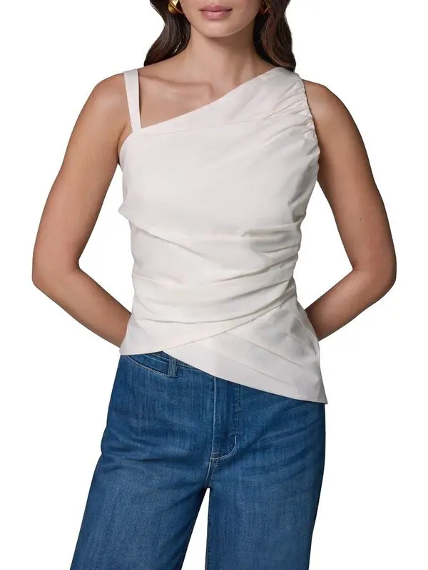 Donna Karan New York Asymmetrical Draped Stretch Poplin Tank - Cream