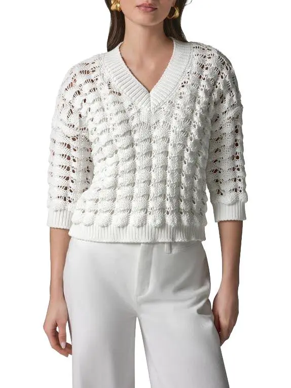 Donna Karan New York Relaxed Fit V-neck Sweater - Cream