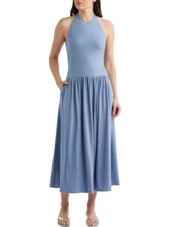 REFORMATION Clara Halter Neck Knit Midi Dress - Storm