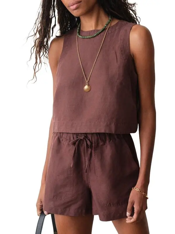 Marine Layer Sleeveless Linen Blend Crop Top - Chocolate