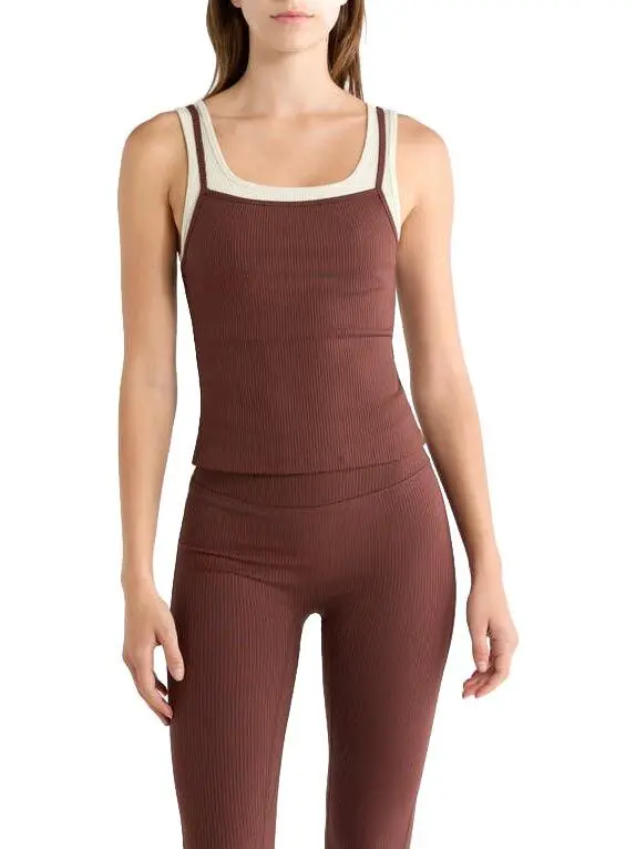 Year Of Ours Ribbed Layered Tank - Chocolate/shell
