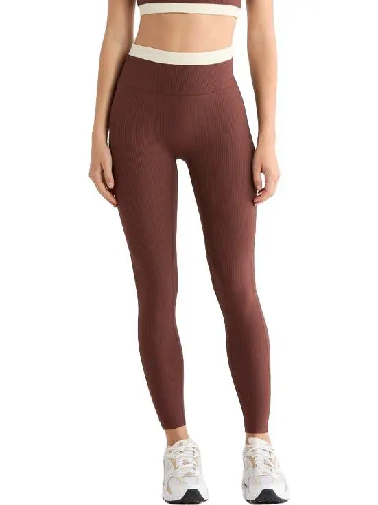 Year Of Ours Ribbed Layered Leggings - Chocolate/shell