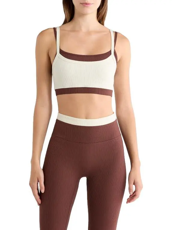 Year Of Ours Layered Rib Sports Bra - Shell/chocolate