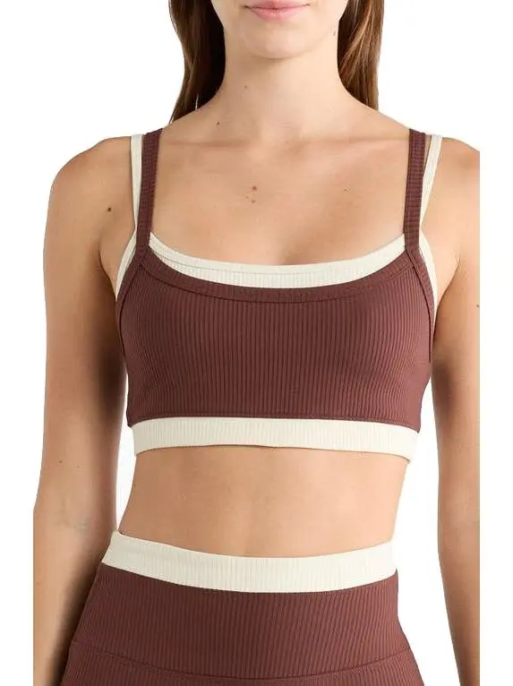 Year Of Ours Layered Rib Sports Bra - Chocolate/shell