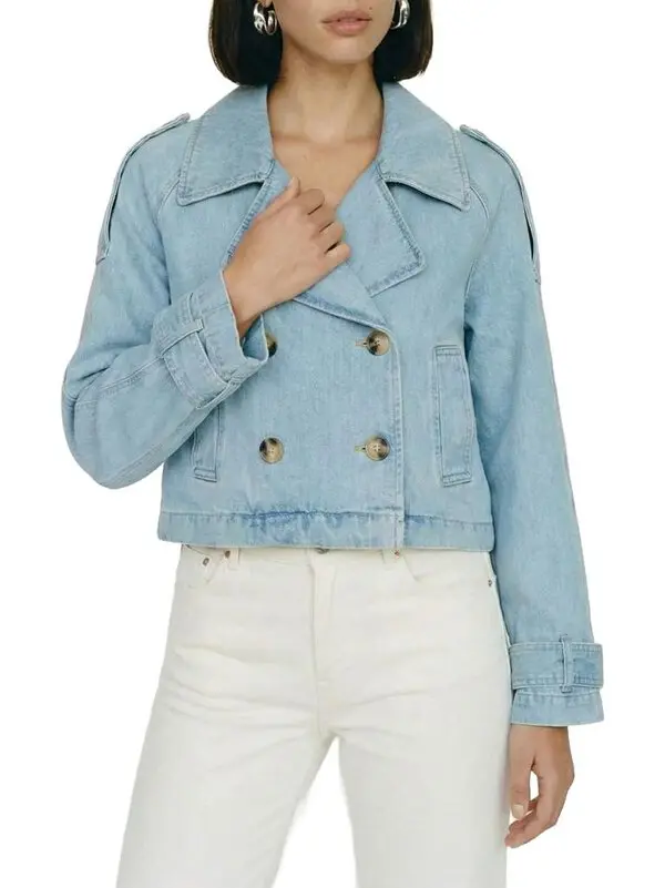 Vero Moda Cropped Denim Trench Jacket - Light Blue Denim