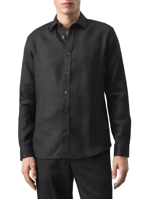 Mango X Casper Ruud Regular Fit Linen Button-up Shirt - Black