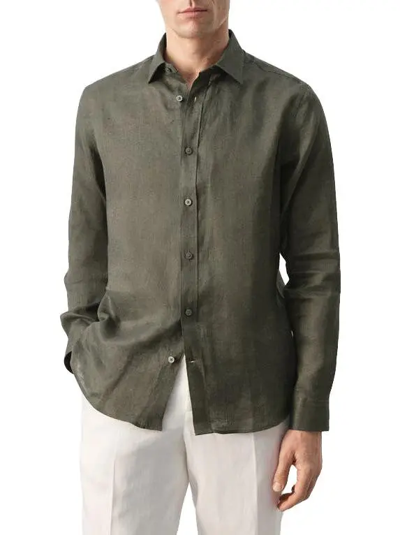 Mango X Casper Ruud Regular Fit Linen Button-up Shirt - Medium Green