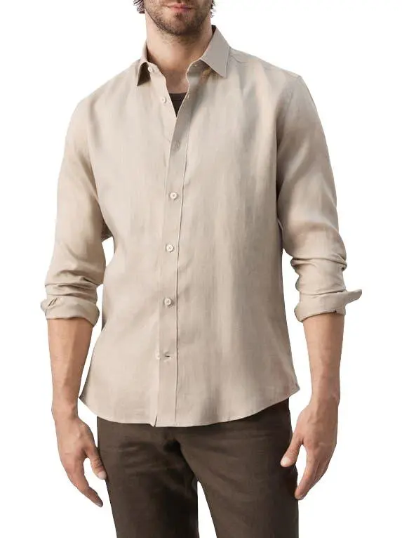 Mango X Casper Ruud Regular Fit Linen Button-up Shirt - Sand