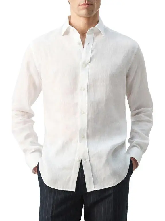 Mango X Casper Ruud Regular Fit Linen Button-up Shirt - White
