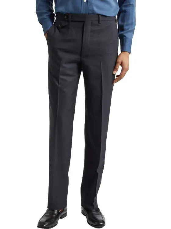 J. MUESER Waverly High Twist Virgin Wool Trousers - Charcoal