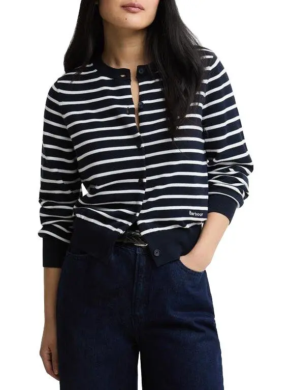 Barbour Breton Stripe Cotton Cardigan - Dark Navy Stripe