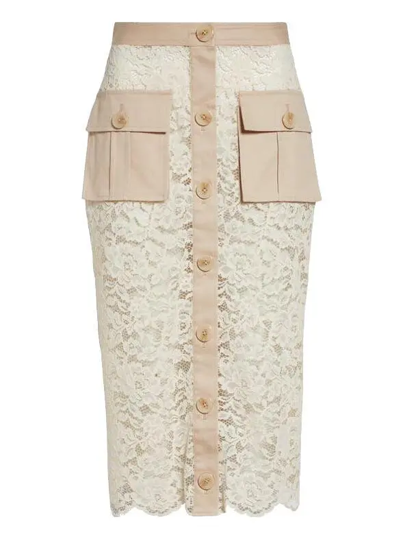 L'Agence Shae Mixed Media Lace Skirt - Biscuit/ecru