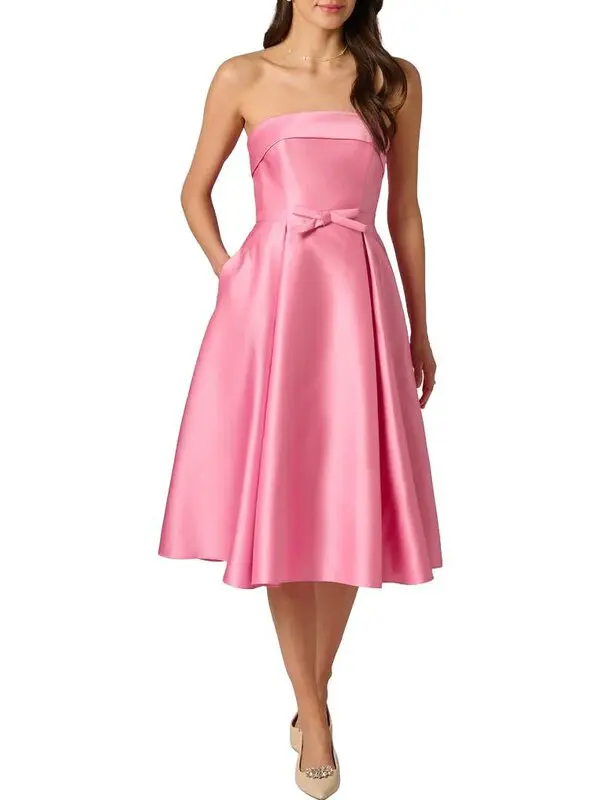Adrianna Papell Strapless Mikado Cocktail Dress With Bow Detail - Cherry Blossom