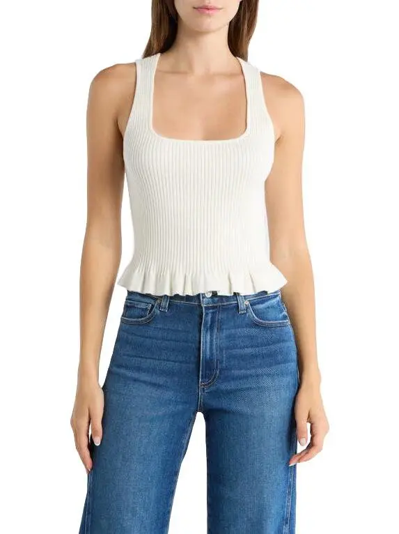 Paige Bronwyn Ribbed Tank Top With Ruffle Hem - Ivory