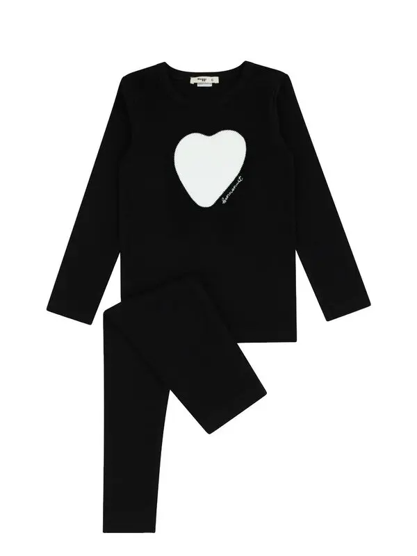 MOGGI Heart Graphic Ribbed Knit Loungewear Set - Black