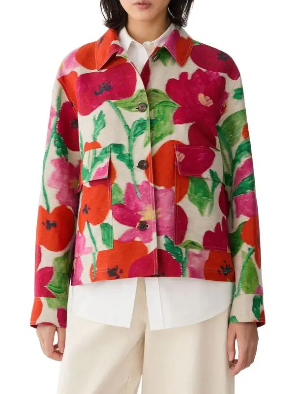 Lafayette 148 New York Blossom Print Linen & Cotton Canvas Jacket - Natural Multi