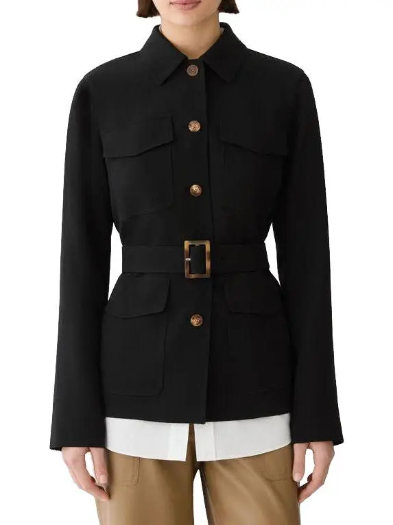 Lafayette 148 New York Belted Finesse Crepe Shirt Jacket - Black