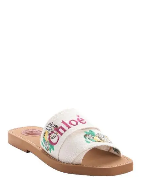 Chloé Woody Slide Sandal With Lemon Embroidery - Citrus Yellow/ivory