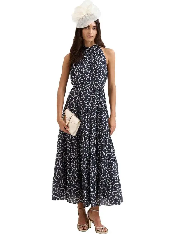 PHASE EIGHT Nita Spot Tiered Halterneck Maxi Dress - Navy