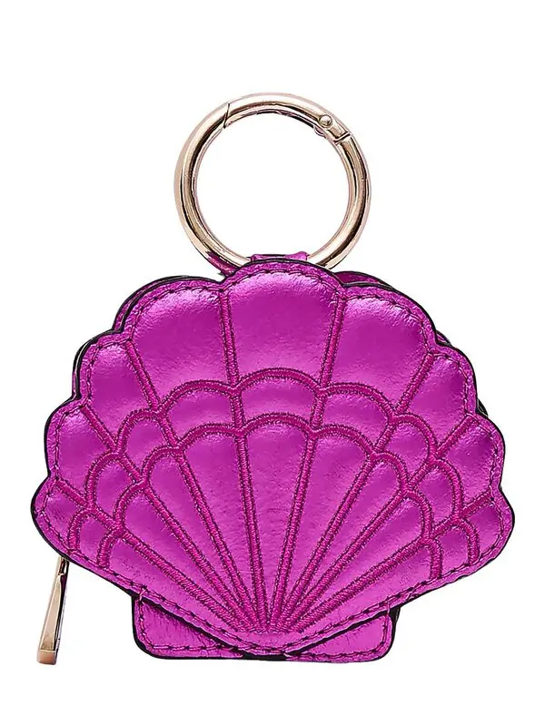 AIMEE Seashell Metallic Leather Bag Charm - Metallic Sangria