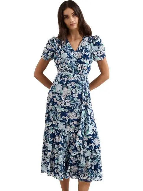 PHASE EIGHT Azalea Floral Midi Dress - Indigo