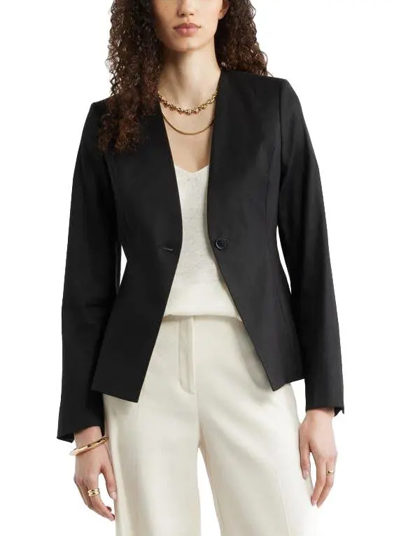 Nordstrom Linen Blend One-button Blazer - Black