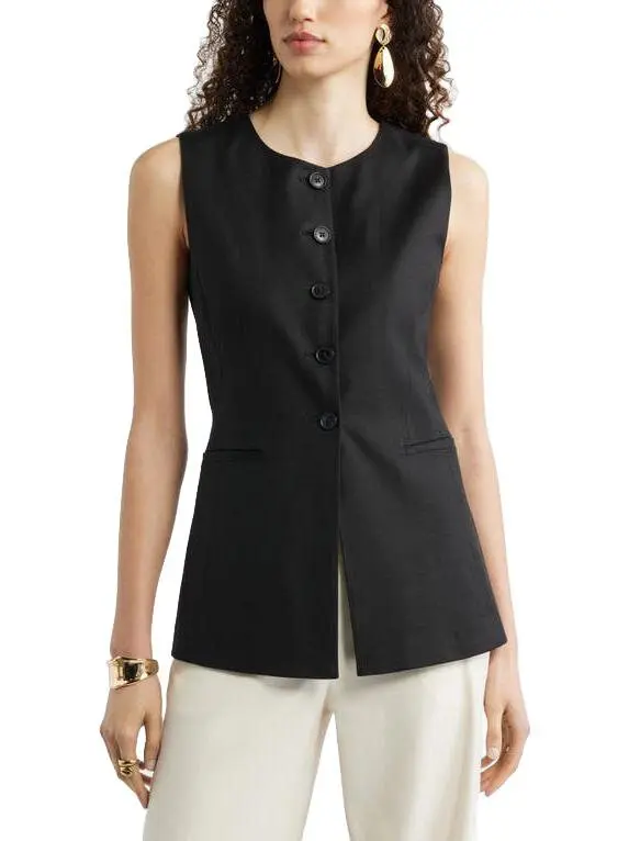 Nordstrom Linen Blend Longline Vest - Black