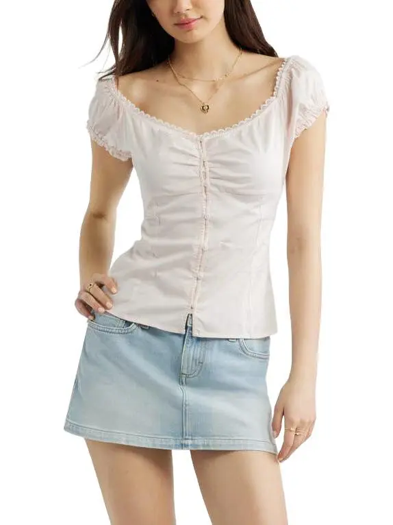 Bp. Stretch Cotton Button-up Top With Lace Trim - Pink Heaven