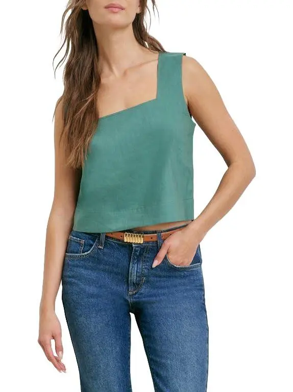 FAVORITE DAUGHTER The Abby Linen Blend Square Neck Crop Shell - Emerald