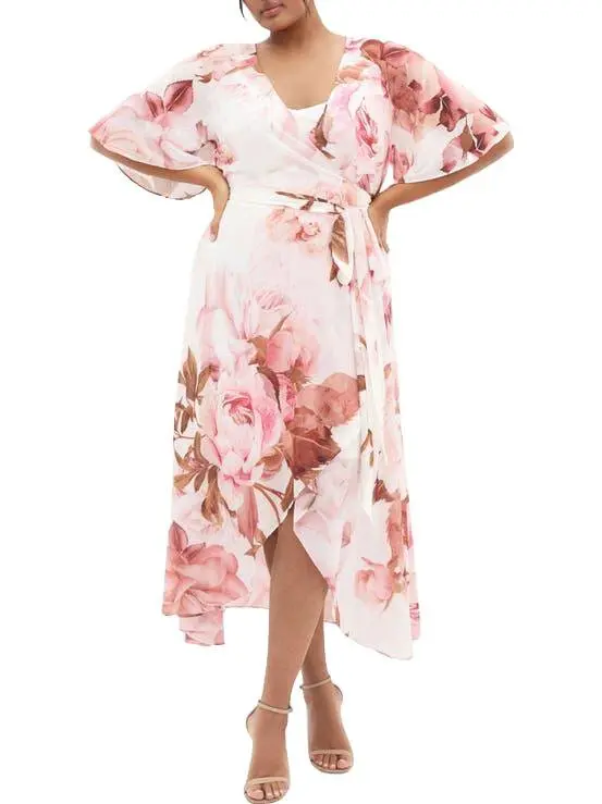 City Chic Floral Print Wrap Dress - Sun Petals