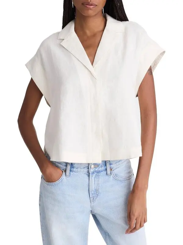 Madewell Notch Collar Linen Popover Shirt - Ivory Linen