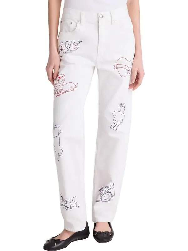 Madewell Embroidered Slim Boyfriend Jeans - Tile White