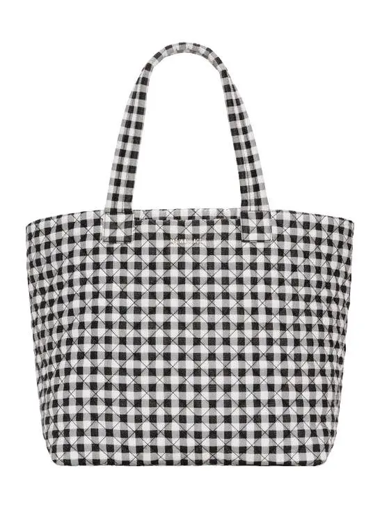 Mz Wallace Large Metro Deluxe Quilted Nylon Tote - Black/white Gingham