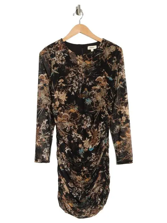 L'Agence Sunny Long Sleeve Embroidered Mesh Minidress - Black Multi Tapestry Jungle