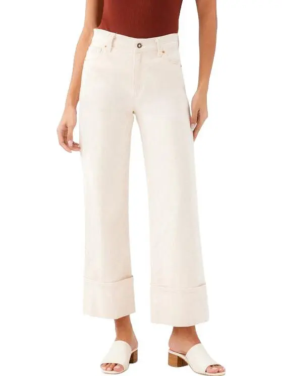 Karen Kane High Rise Cuffed Wide Leg Cropped Jeans - Natural