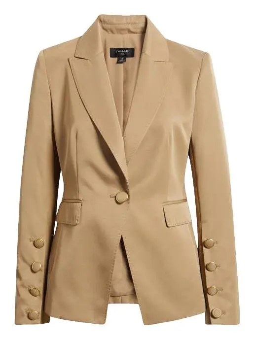 TAHARI ASL One-button Peak Lapel Jacket - Khaki