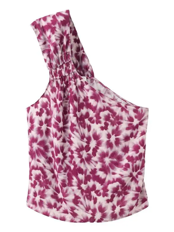 Mango One-shoulder Blurred Print Top - Pink