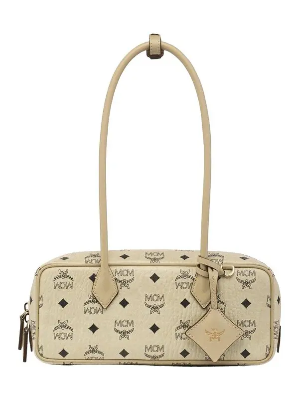 Mcm Small Aren East West Shoulder Bag In Visetos Monogram - Beige