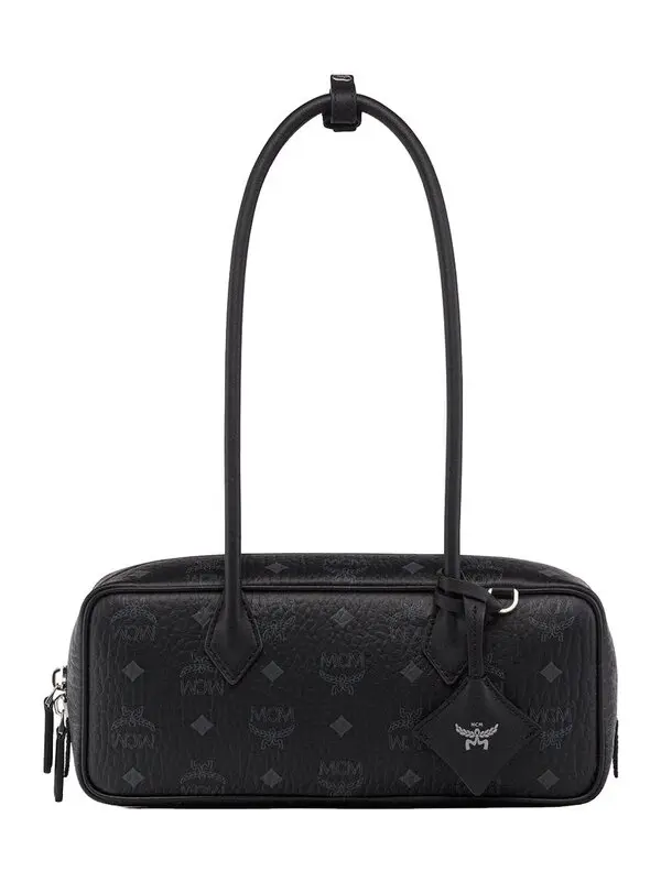 Mcm Aren East West Shoulder Bag In Visetos - Black