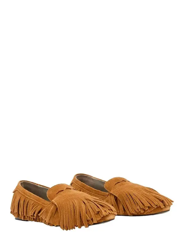 ALLSAINTS Suede Fringe Loafers - Tan Brown