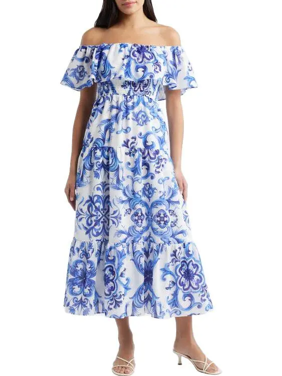 Sam Edelman Off-the-shoulder Tiered Maxi Dress - Dolce Blue