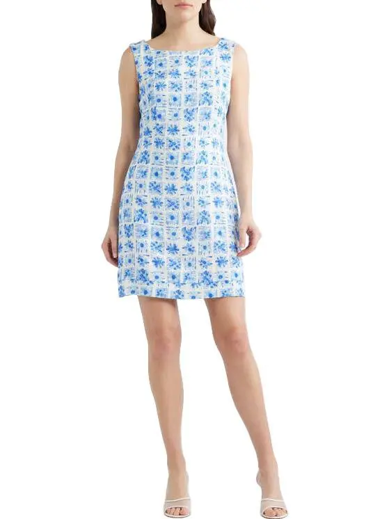 Sam Edelman Tile Floral Print Sheath Dress - Blue