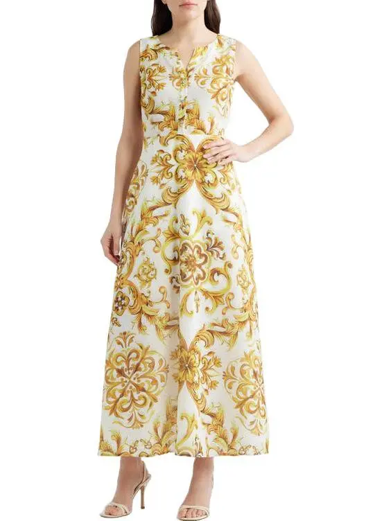 Sam Edelman Baroque Floral Print Maxi Dress - Dolce Gold