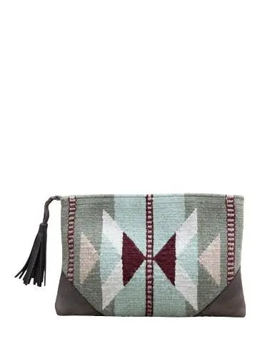 AMASOUK Luz De Prado Woven Wool Clutch With Leather Trim - Beige