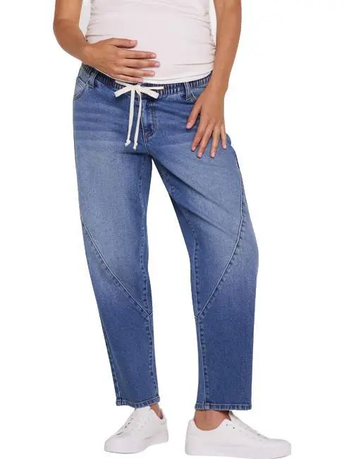 Motherhood Maternity Drawstring Pull-on Barrel Leg Jeans - Medium Wash