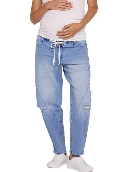 Motherhood Maternity Drawstring Pull-on Barrel Leg Jeans - Moni Wash