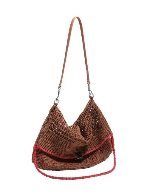 Bimba Y Lola Woven Shoulder Bag With Calfskin Leather Details - Oak