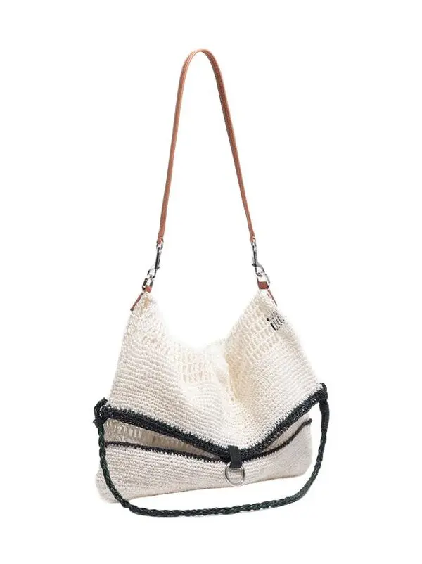 Bimba Y Lola Medium Woven Shoulder Bag With Leather Details - White