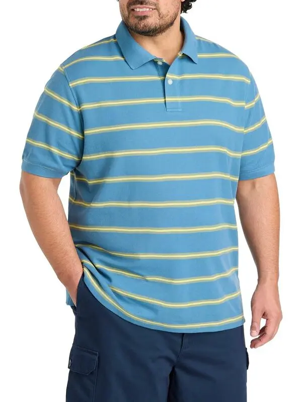 HARBOR BAY BY DXL Big & Tall Multi-stripe Polo Shirt V2 - Copen Blue Multi