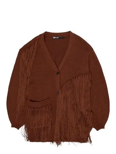 Bimba Y Lola Long Fringed Knit Cardigan - Toffee
